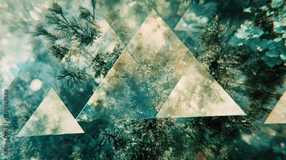 overlapping, translucent triangles and rectangles, each slightly ...