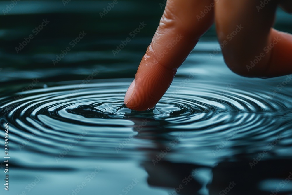A single finger touching the surface of water creating ripples, a ...