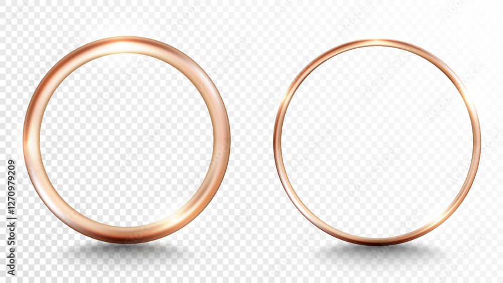 Vector illustration of a realistic golden ring frame with glowing light ...