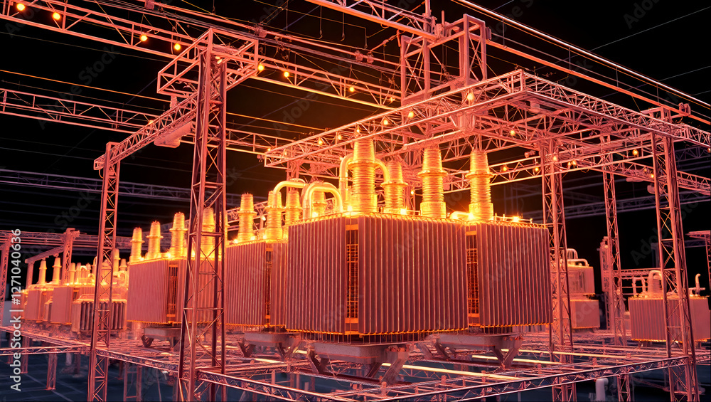 Transformer Electric power substation with electricity power wire ...