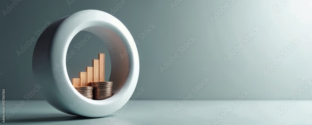 Growth concept image features stacked bronze coins, rising bar graph ...