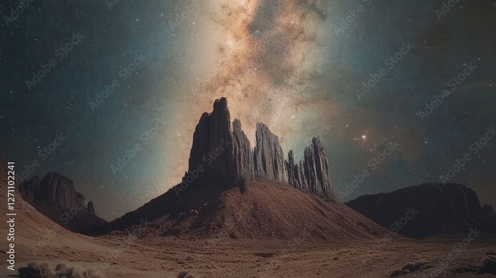 Milky Way rising over a desolate desert, where the galaxy appears to ...