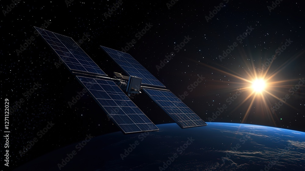 space-based solar power station that beams energy down to Earth. Stock ...