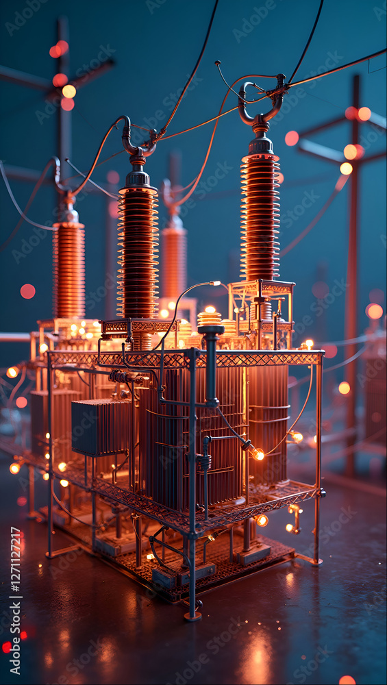 Electric power transformer inside electricity substation wire ...