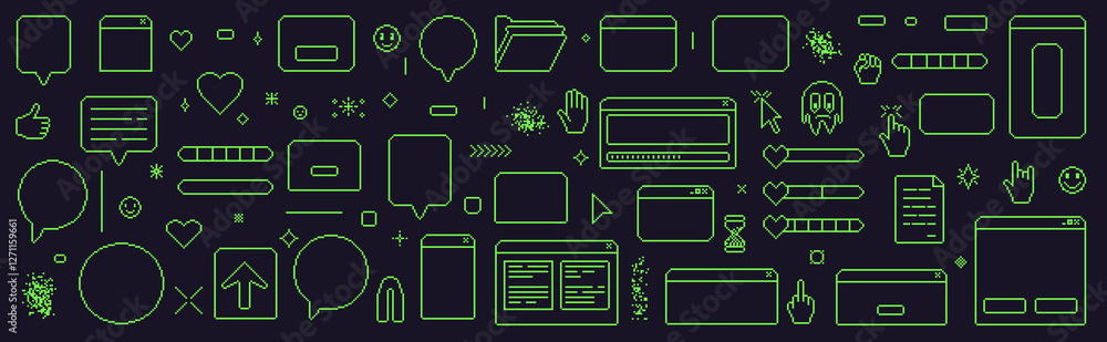 Pixel art retro windows interface. 8 bit text boxes with pointers ...