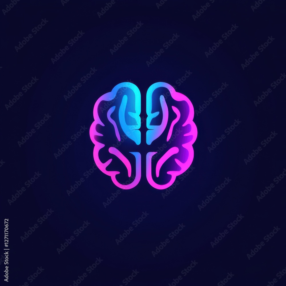 Futuristic AI brain logo, vector-style, dark blue and neon purple ...