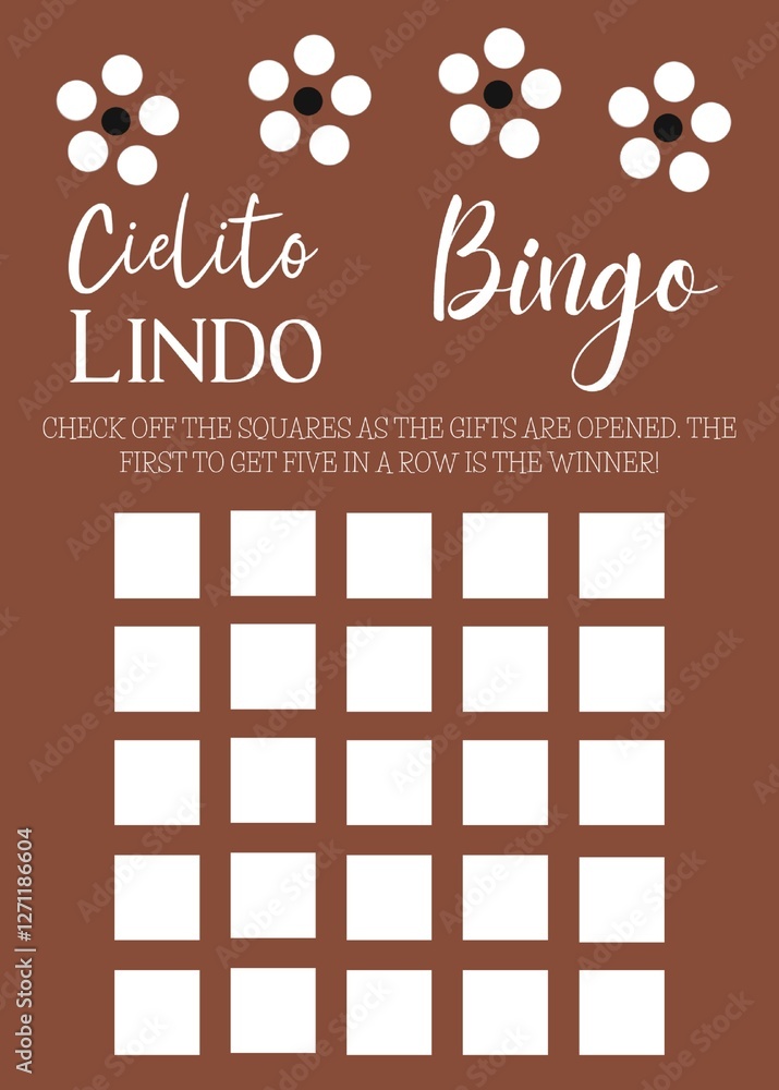 Cielito Lindo themed Baby Shower Bingo Game Card in maxican barro style ...