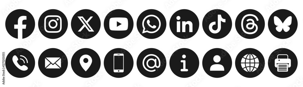 Latest social media logo & contact icon set 2025. Bluesky, instagram ...