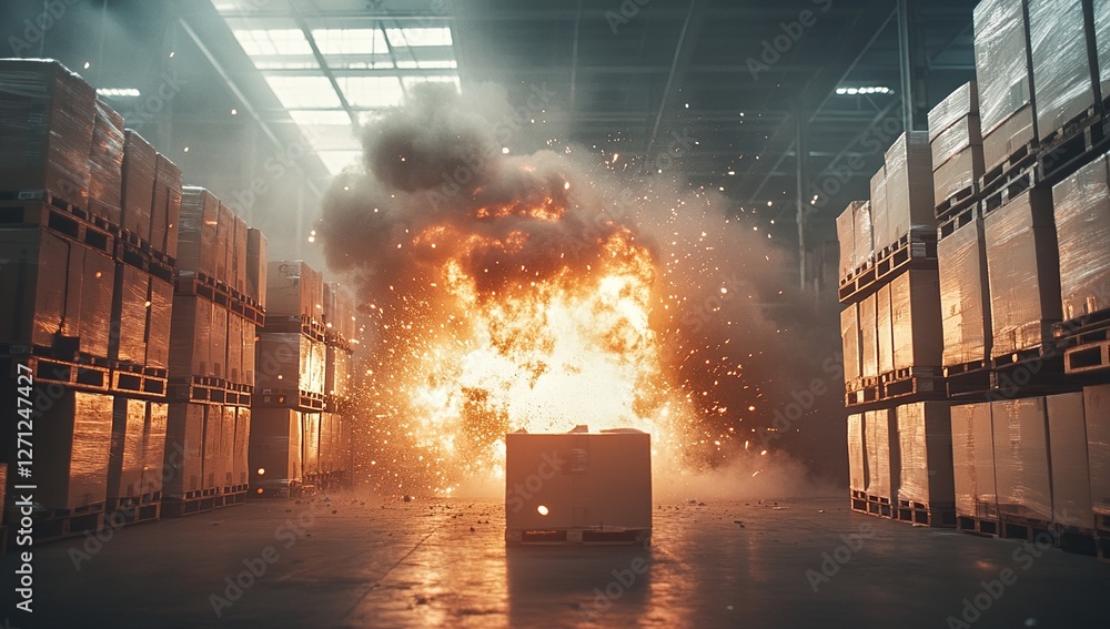 ภาพประกอบ Stock Warehouse Explosion: Intense Fire and Debris ...