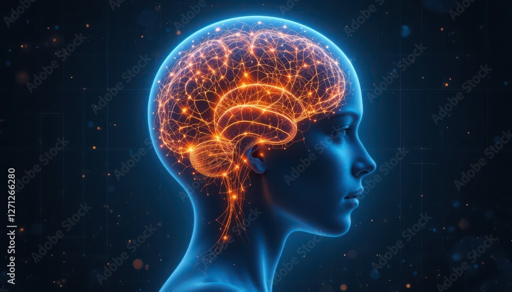 Cognitive strength Social neural dynamics Neon glowing human brain ...