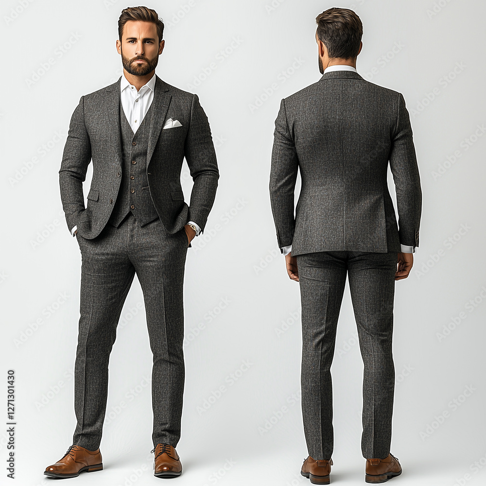 front and back view of young man in business suit isolated on white ...