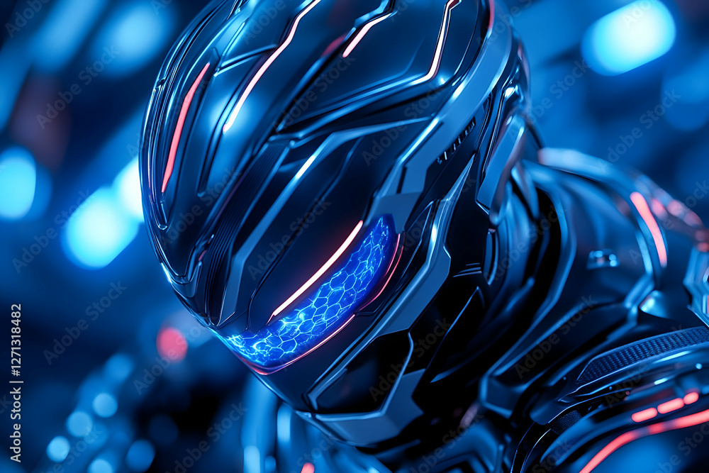 Futuristic soldier helmet, blue neon lights, sci-fi background, video ...