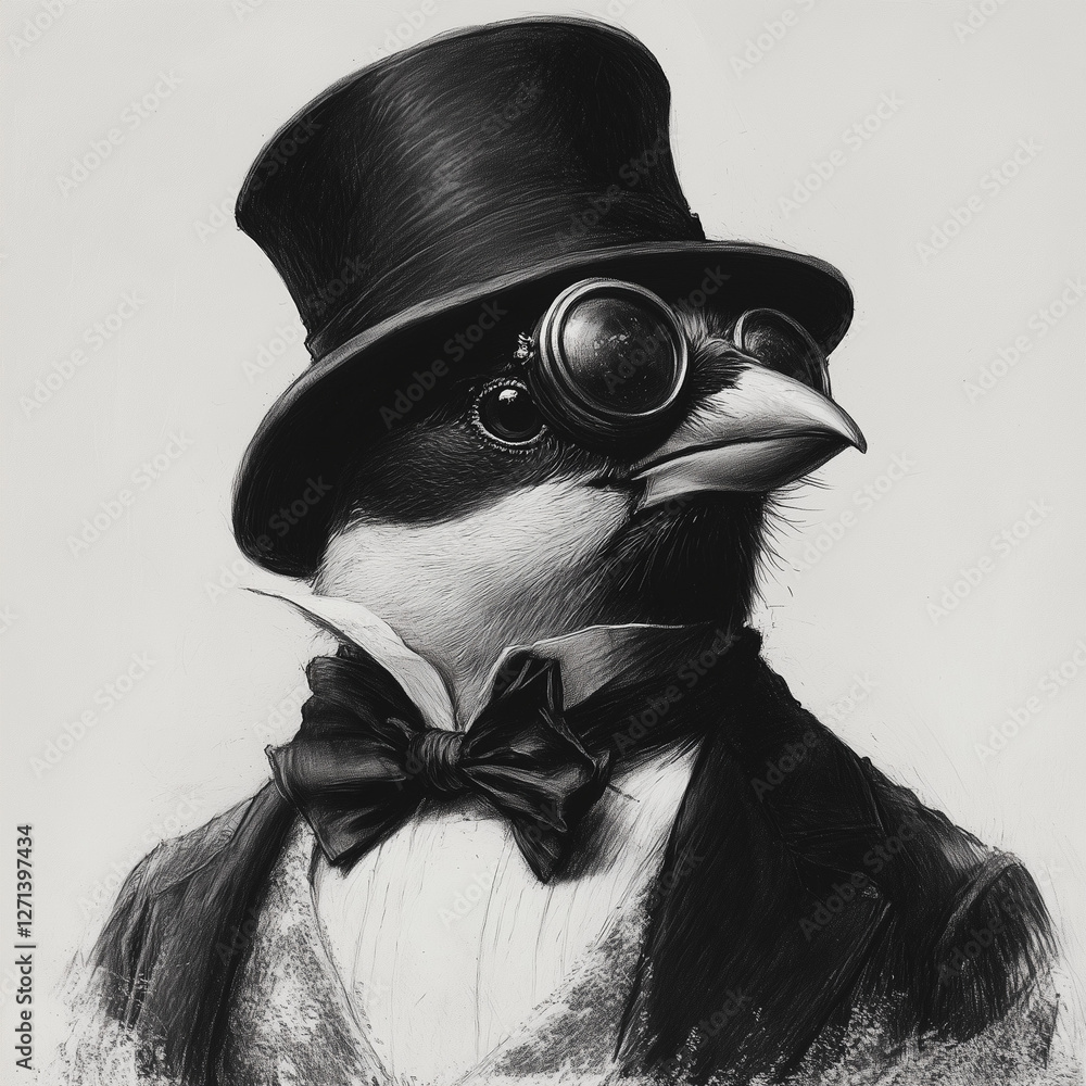 Cute Old School Style Sparrow in a dapper hat, sepia, gangster vibe ...