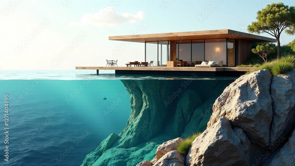 Modern architectural drawing section perspective of an artistic modern ...