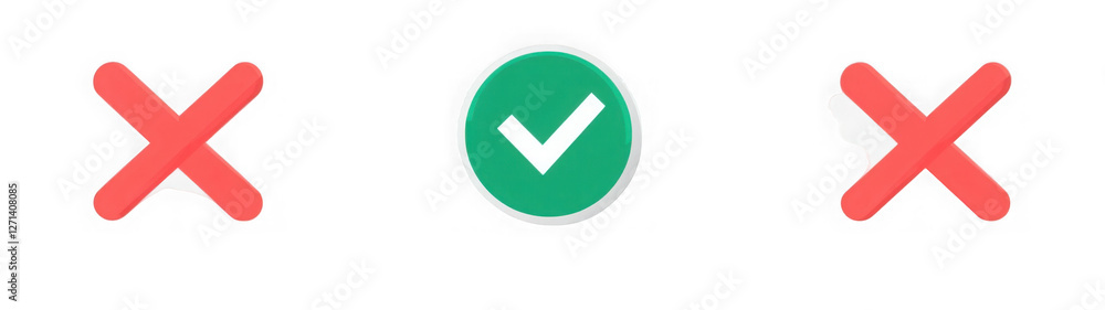 Green check mark, red cross mark icon set. Isolated tick symbols, checklist signs, approval ...