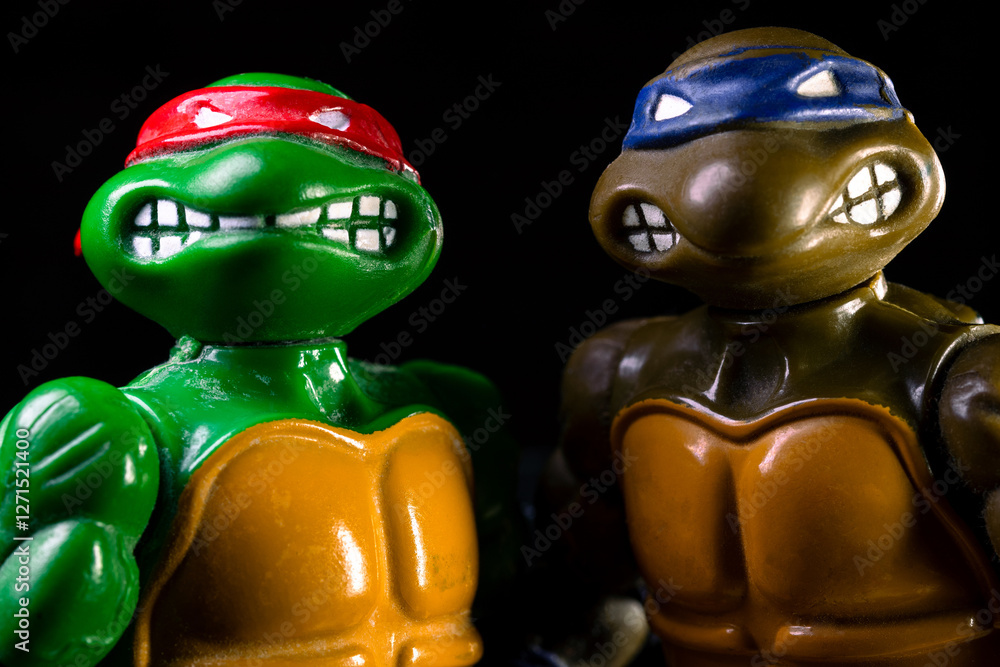 Raphael and Donatello Ninja Turtles by Playmates Toys 1988. Angry faces ...
