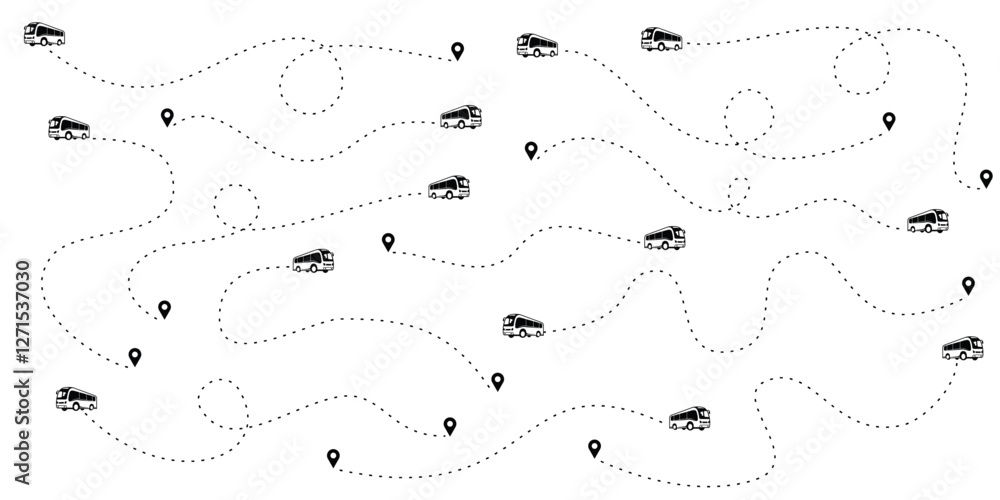 Collection of bus routes in dotted line trace. Bus route line bus ...