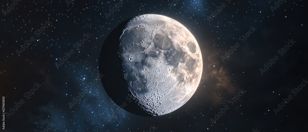 Full moon in night sky, detailed lunar surface textures, space ...