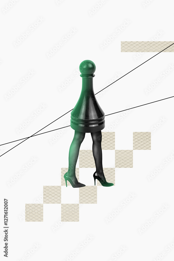 Vertical sketch 3d collage poster of anonym girl instead body black ...