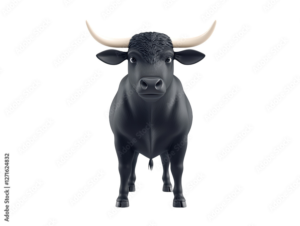 Powerful black bull with majestic horns, a symbol of strength and wild ...
