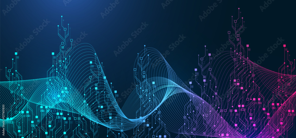 Artificial Intelligence or machine learning vector design. Quantum computer technology concept ...