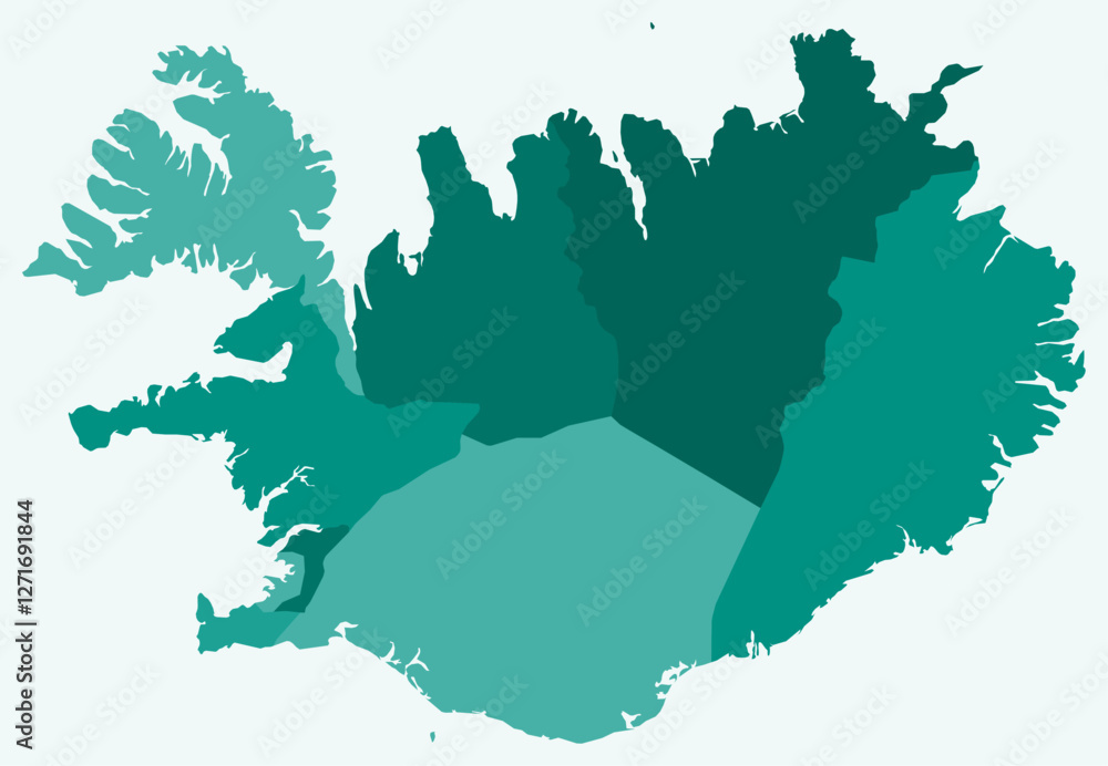 Map of Iceland with regions. Just a simple country border map with ...