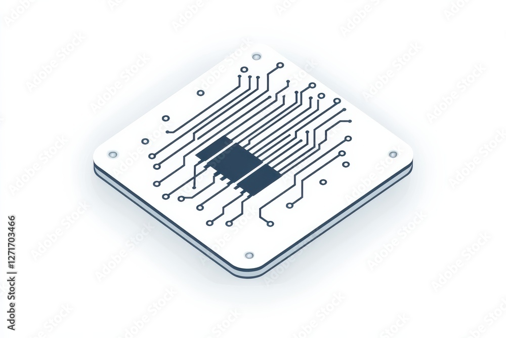 Minimalist Vector Line-Art Microchip with Fine Circuit Traces on White ...