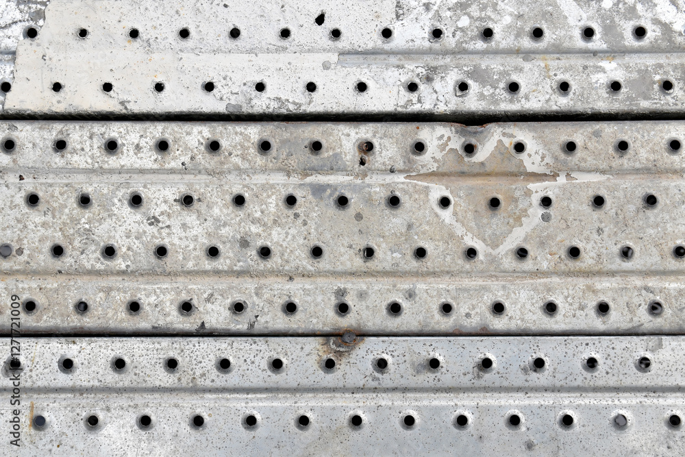 grunge grey steel panel floor with hole, perforated metal sheet texture ...