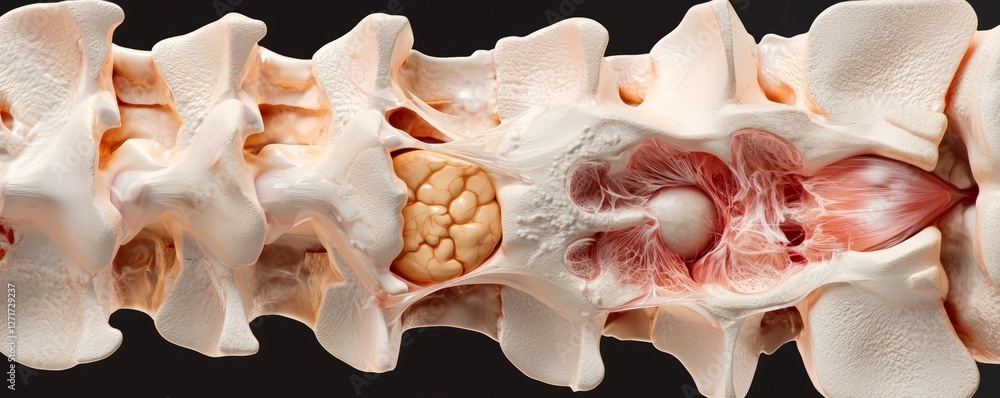A cross-sectional view of the human spine showcasing inflammation ...