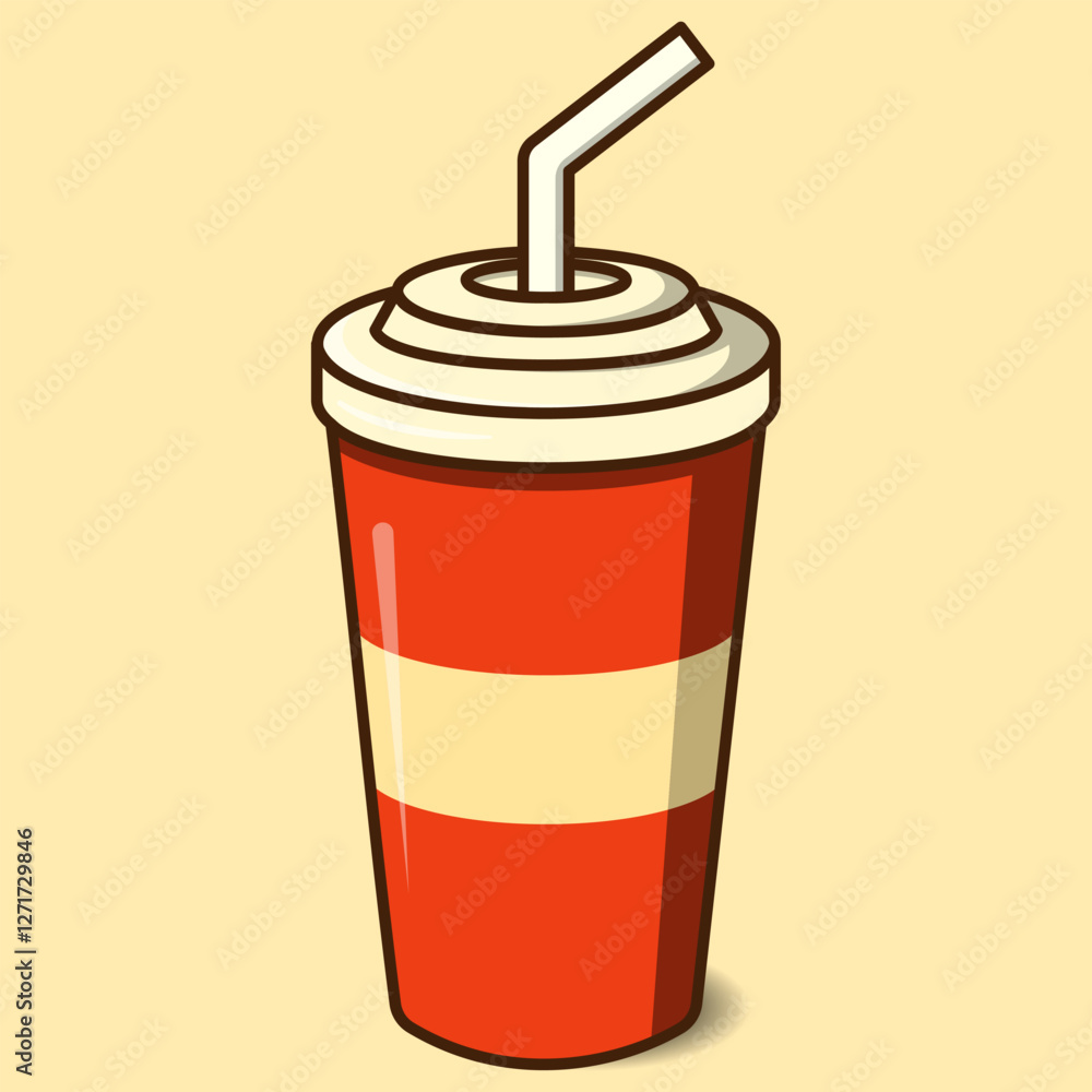 Fast-food soda cup with a straw, using a retro color palette, flat ...
