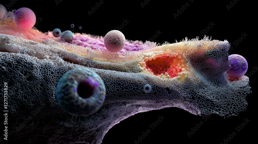 An anatomical visualization of intestinal damage, with glowing areas of ...