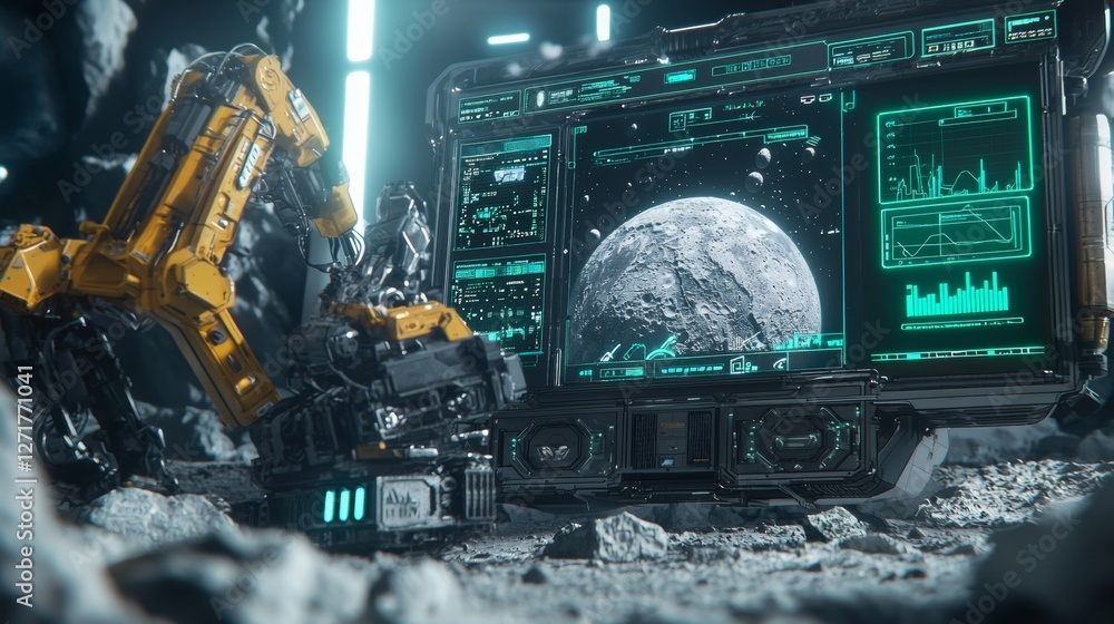 Animated digital model of a lunar rover exploring the moon from a ...