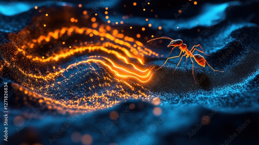 Artificial Intelligence Concept Depicting a Glowing Ant on a Dynamic ...