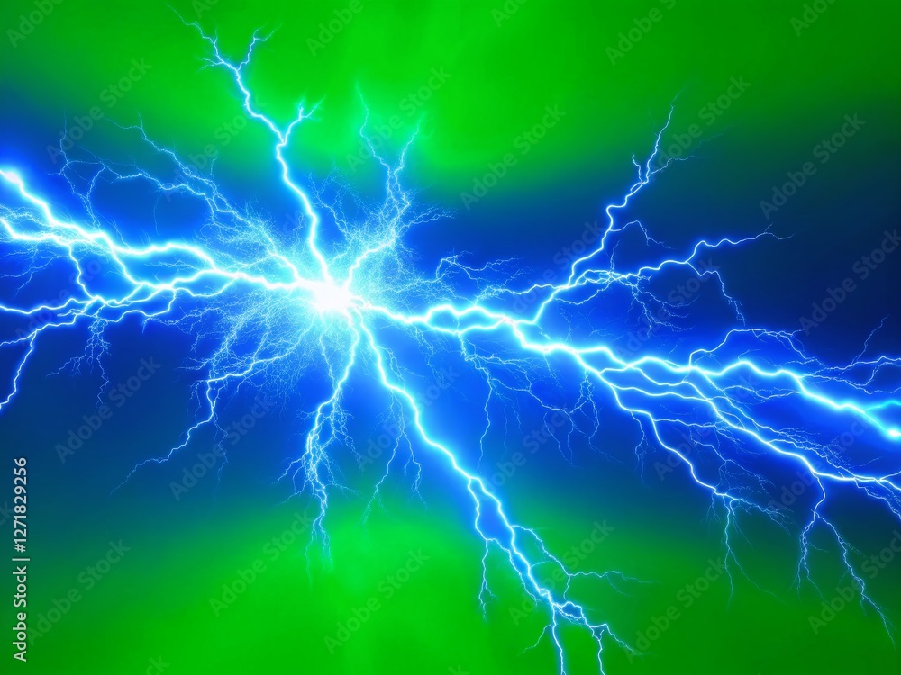 Electric Blue Lightning Bolt Isolated on Chroma Key Green Screen ...