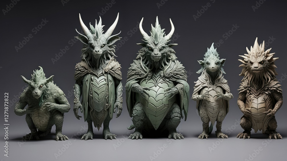 Four fantasy creatures with unique designs and textures 素材庫相片 | Adobe Stock