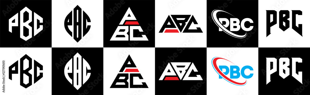 PBC letter logo design in six style. PBC polygon, circle, triangle ...