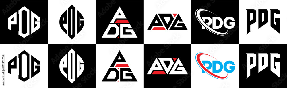 PDG letter logo design in six style. PDG polygon, circle, triangle ...