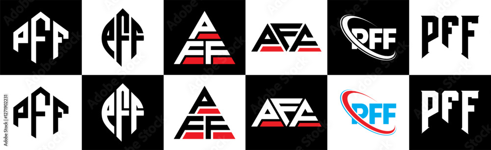 PFF letter logo design in six style. PFF polygon, circle, triangle ...