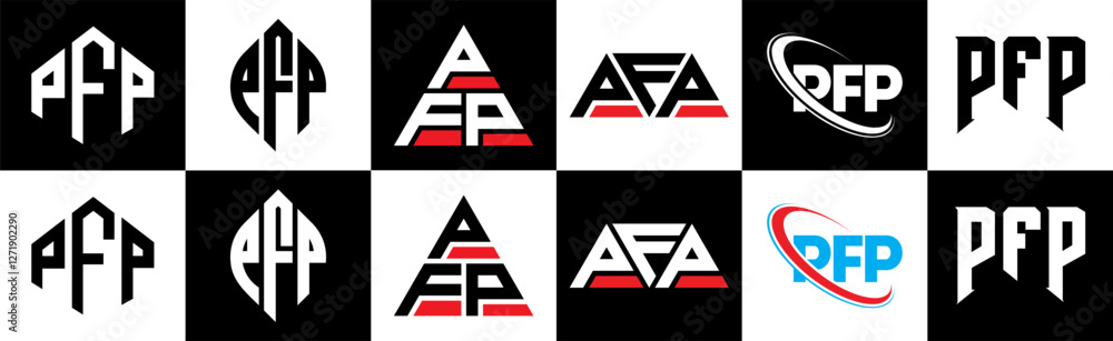 Vektor PFP letter logo design in six style. PFP polygon, circle ...