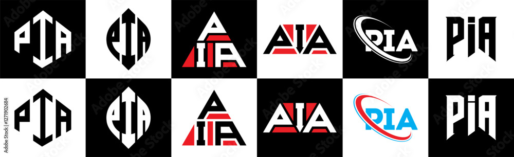 PIA letter logo design in six style. PIA polygon, circle, triangle ...