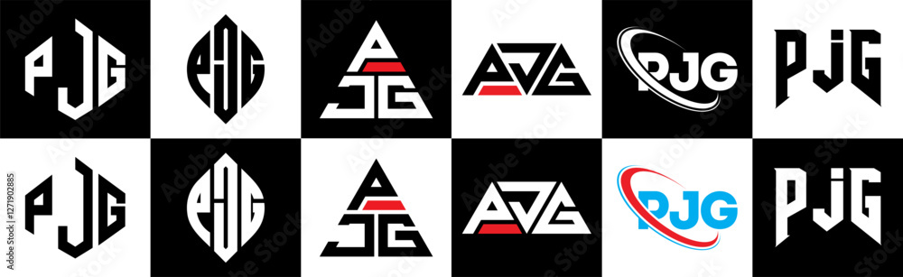 PJG letter logo design in six style. PJG polygon, circle, triangle ...