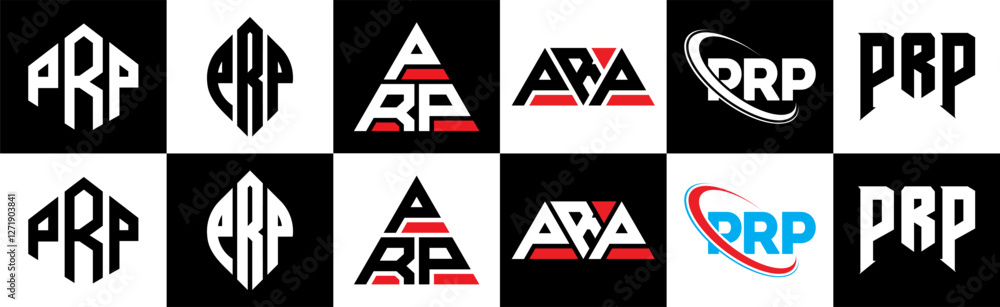 PRP letter logo design in six style. PRP polygon, circle, triangle ...