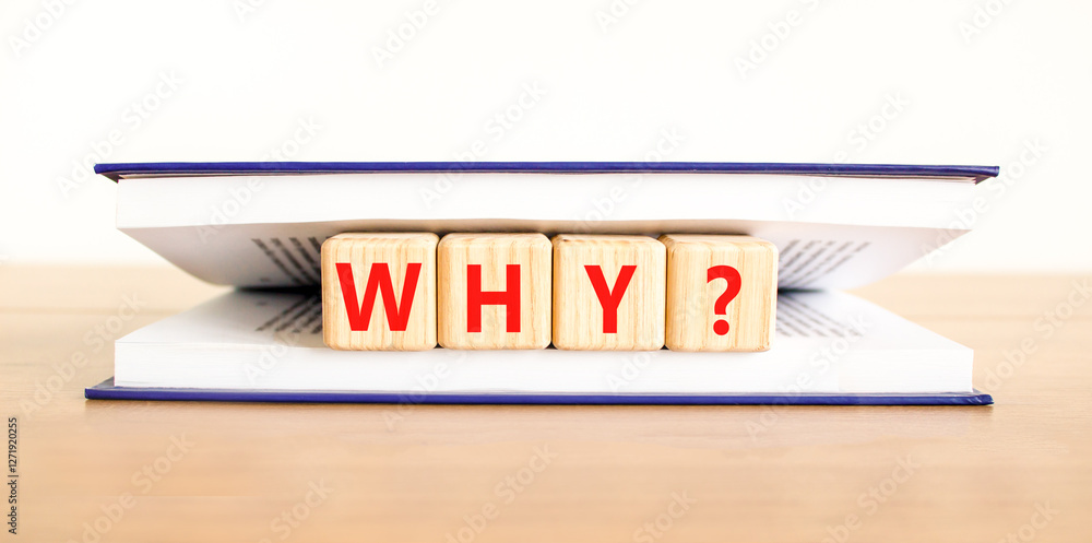 Why question symbol. Concept word Why question on beautiful wooden blocks in book. Beautiful ...