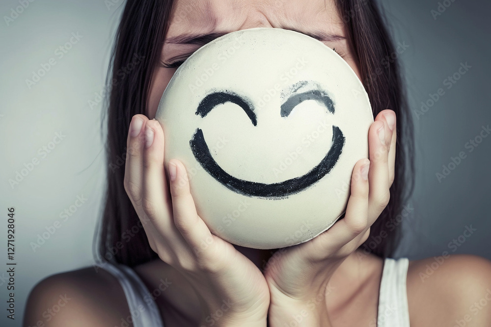 Mask of Hidden Emotions: A young woman concealing her true feelings ...