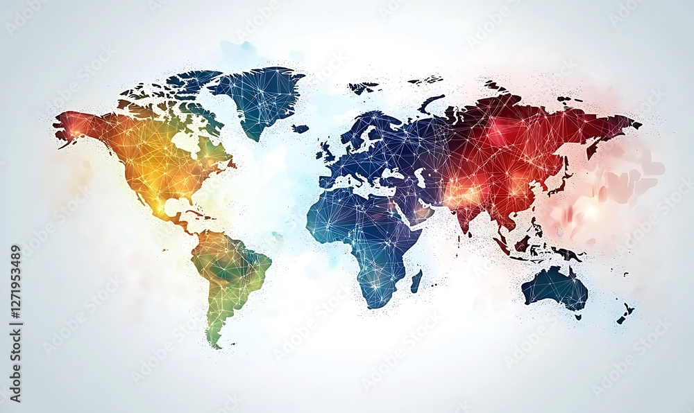 2d illustration world map abstract background.Global network connection ...