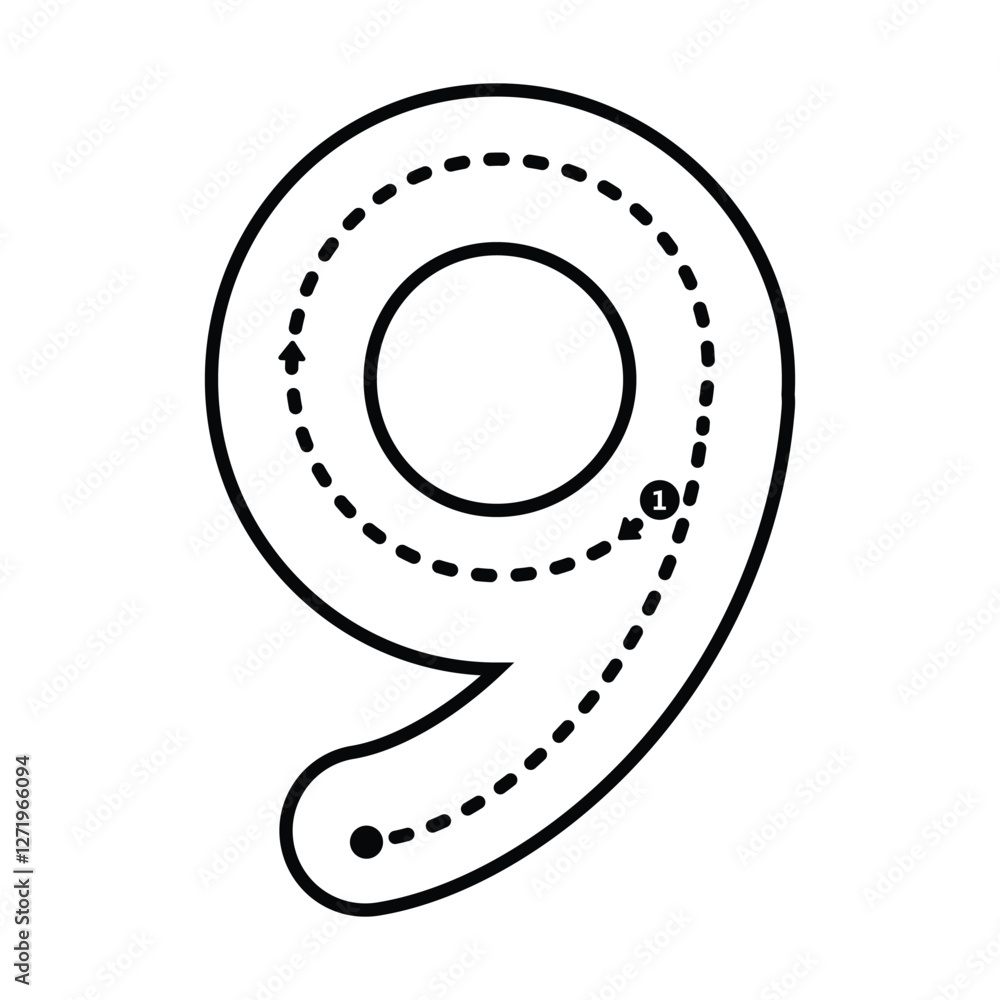 Tracing number 9 prewriting dotted line math worksheet element for ... Tracing number 9 prewriting dotted line math worksheet element for ...