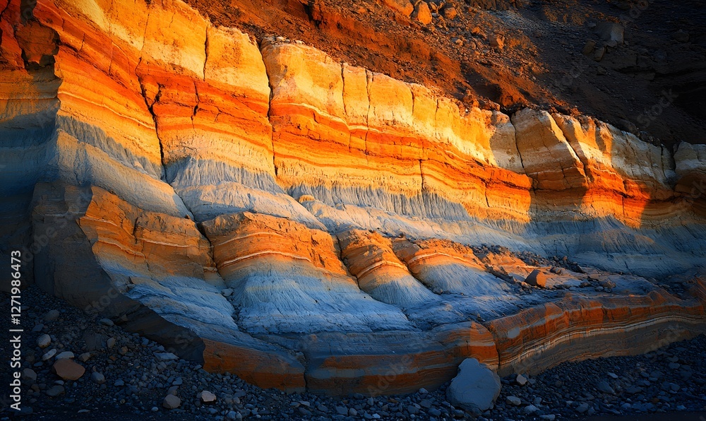 Striking geological formations at sunset reveal layers of earth's rich ...