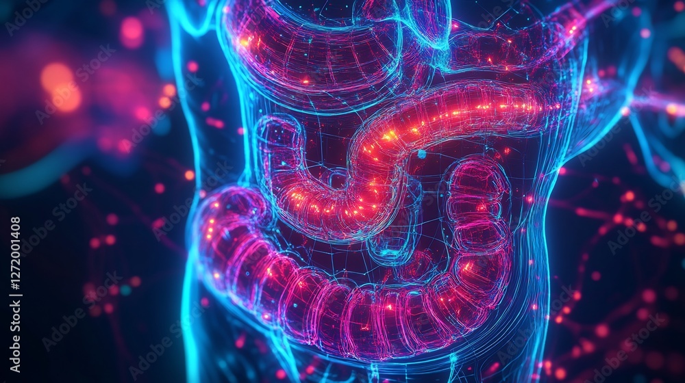 Dynamic infographic style rendering of digestive system featuring ...