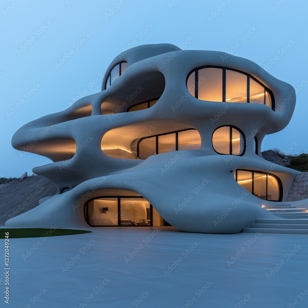Unique modern architecture featuring organic shapes and illuminated ...