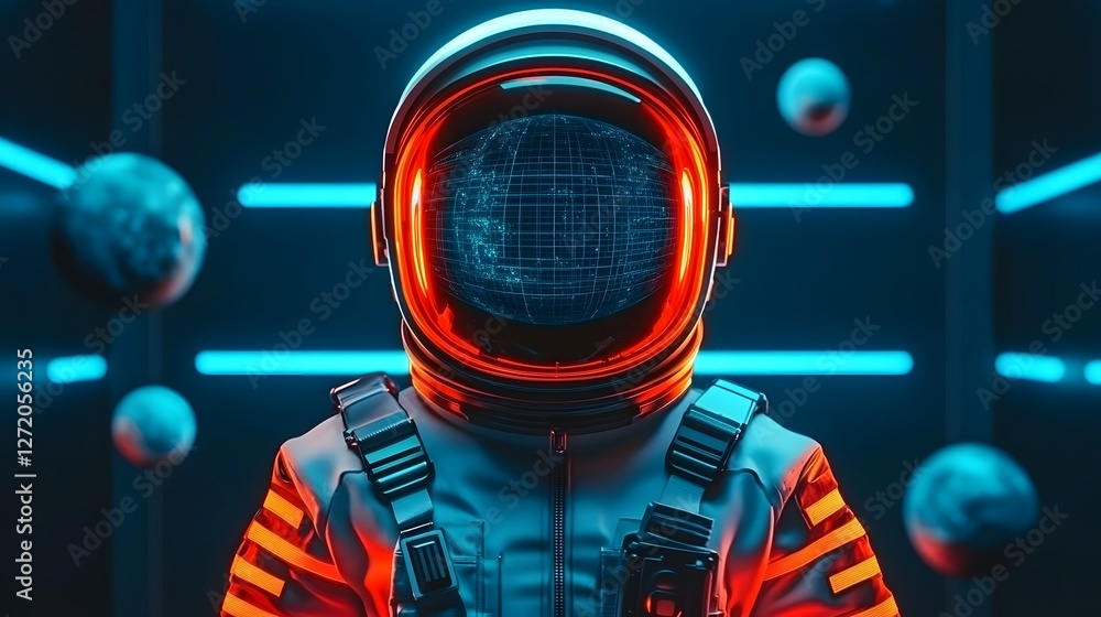 Futuristic Astronaut Immersed in Holographic Projections of ...